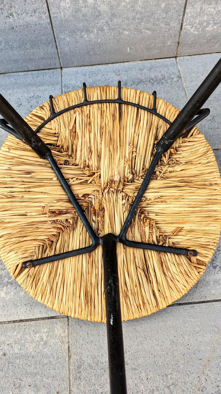Iron and Straw Stool, France 1960s For Sale at 1stDibs