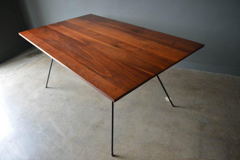 Iron and Walnut Slab Dining Table by Milo Baughman for Pacific Iron ...