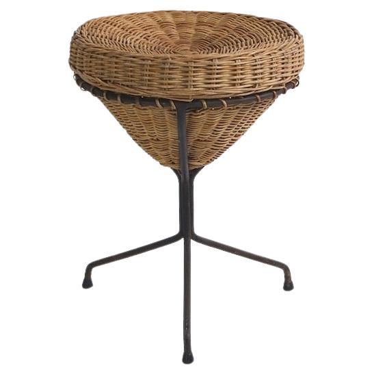 Iron and Wicker Basket Side Table, c.1950 at 1stDibs