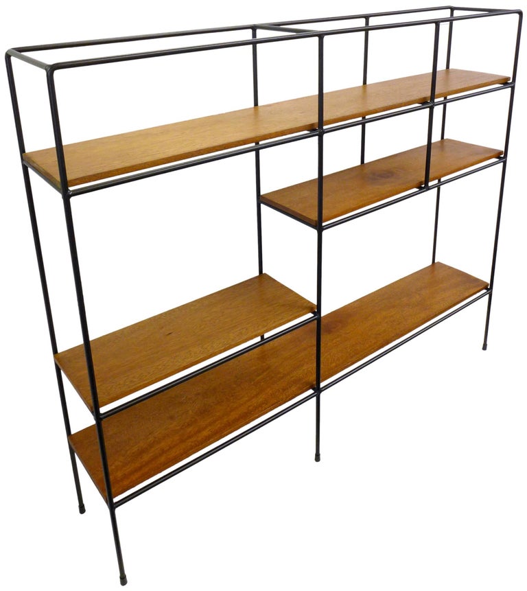 Iron and Wood Mid-Century Modern Shelving Unit by Muriel Coleman at 1stDibs