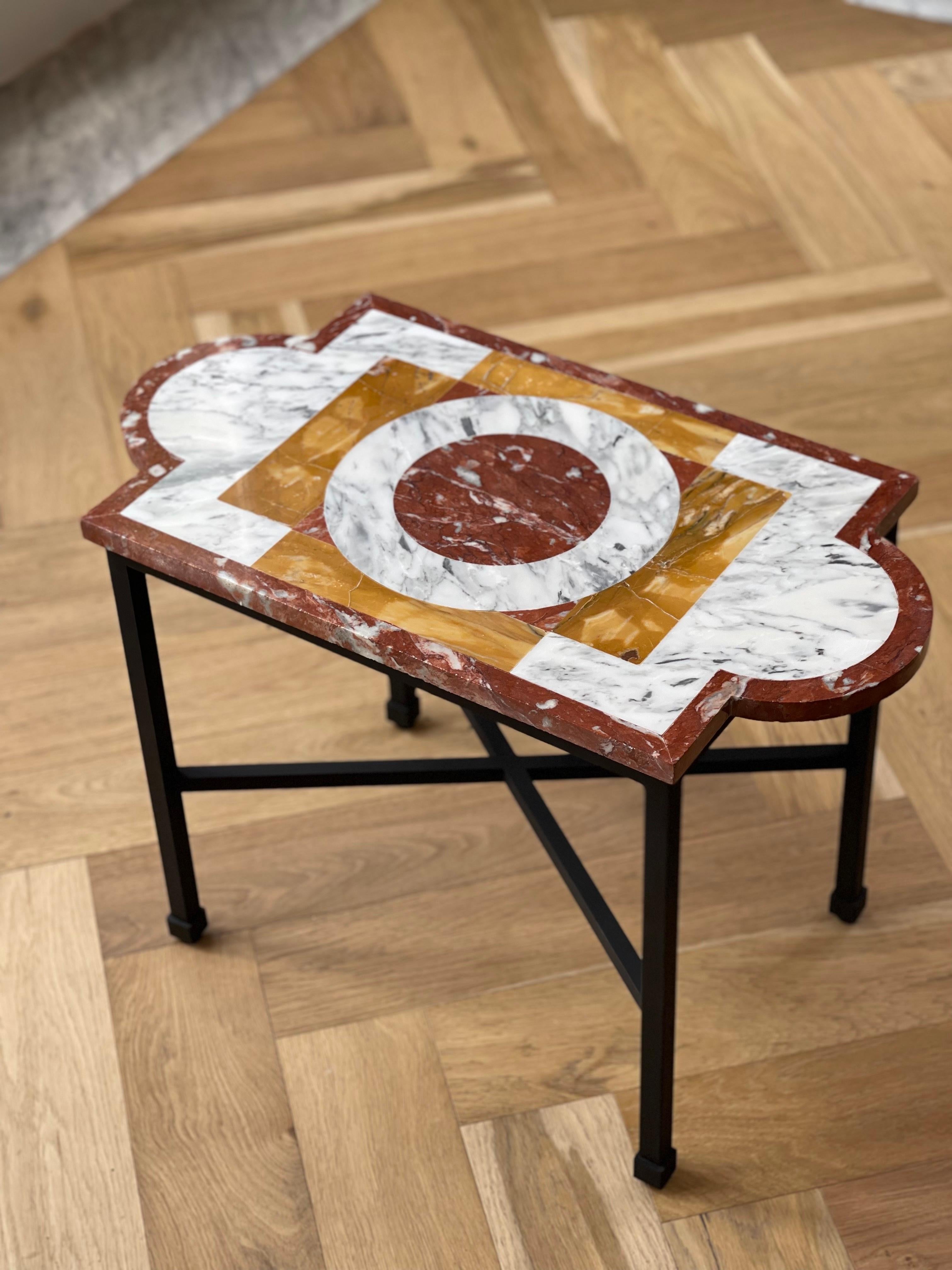 Iron Base with Handcarved Marble Cover Side Table For Sale at 1stDibs