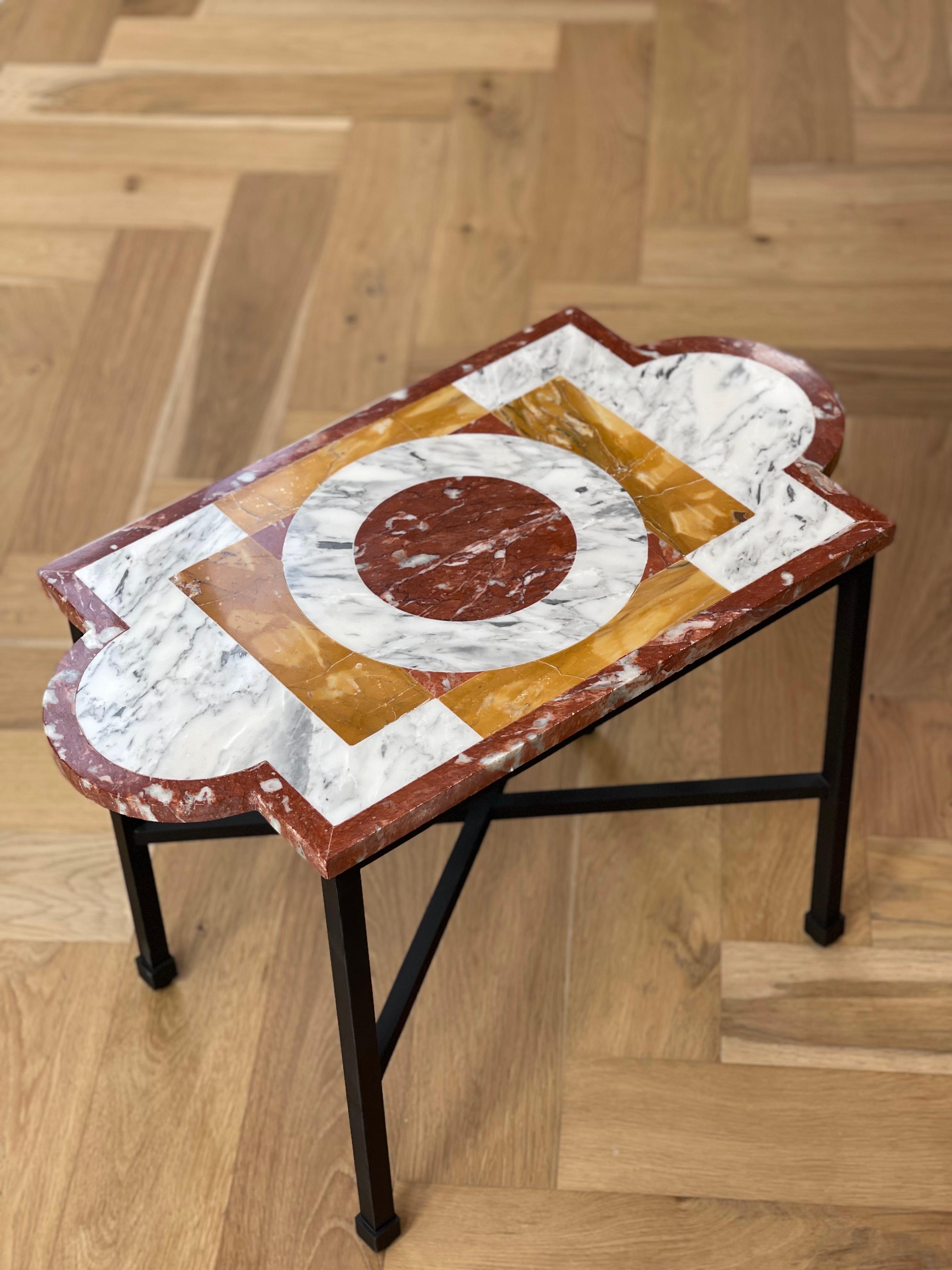 Iron Base with Handcarved Marble Cover Side Table For Sale at 1stDibs