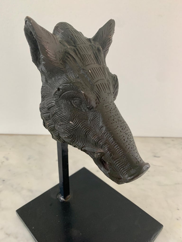 Iron Boar's Head on Custom Steel Stand For Sale at 1stDibs