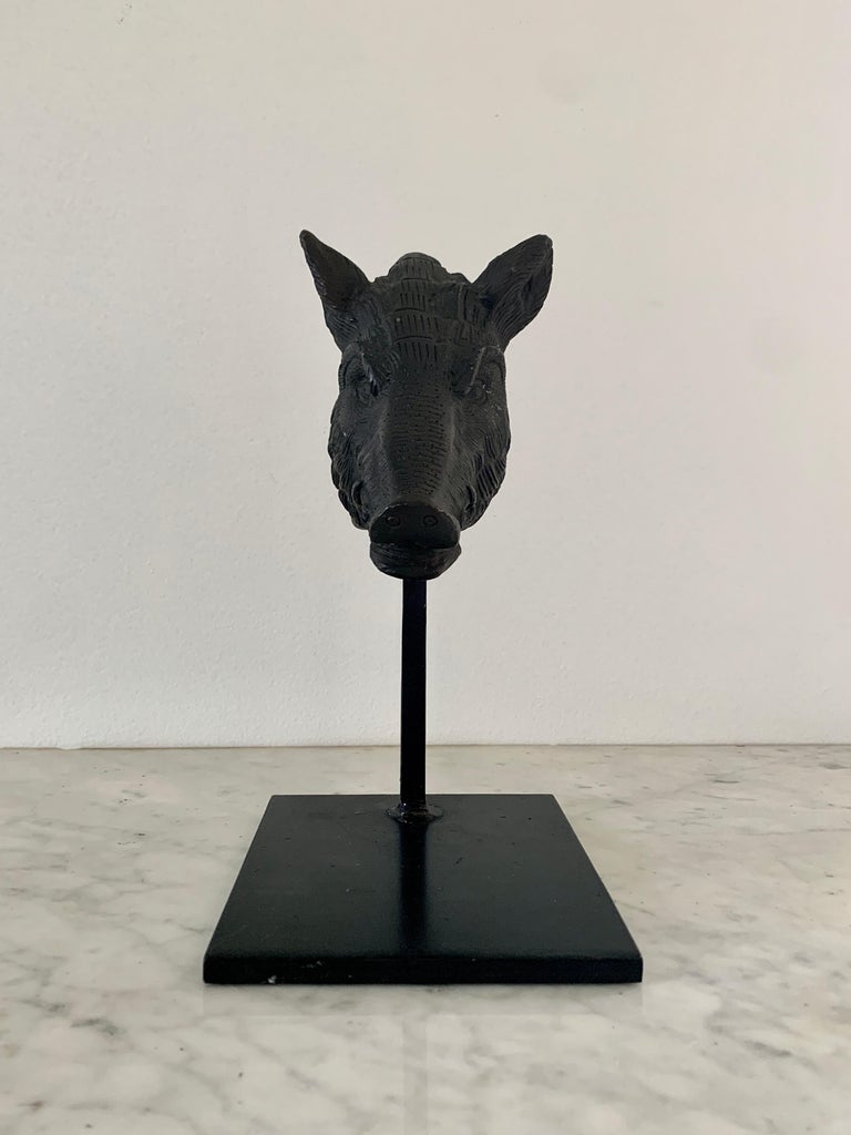 Iron Boar's Head on Custom Steel Stand For Sale at 1stDibs