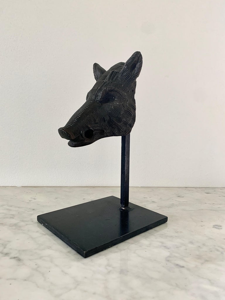 Iron Boar's Head on Custom Steel Stand For Sale at 1stDibs