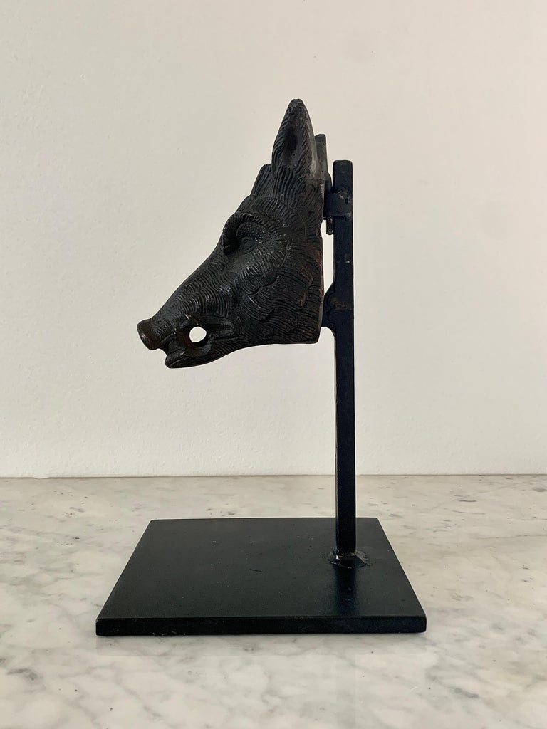 Iron Boar's Head on Custom Steel Stand For Sale at 1stDibs