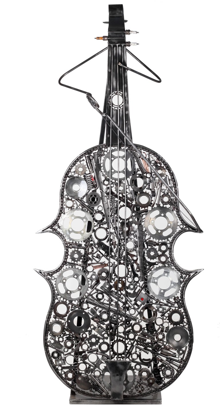 Iron Cello Sculpture Made by Hand with Recycled Motorcycle Parts For ...