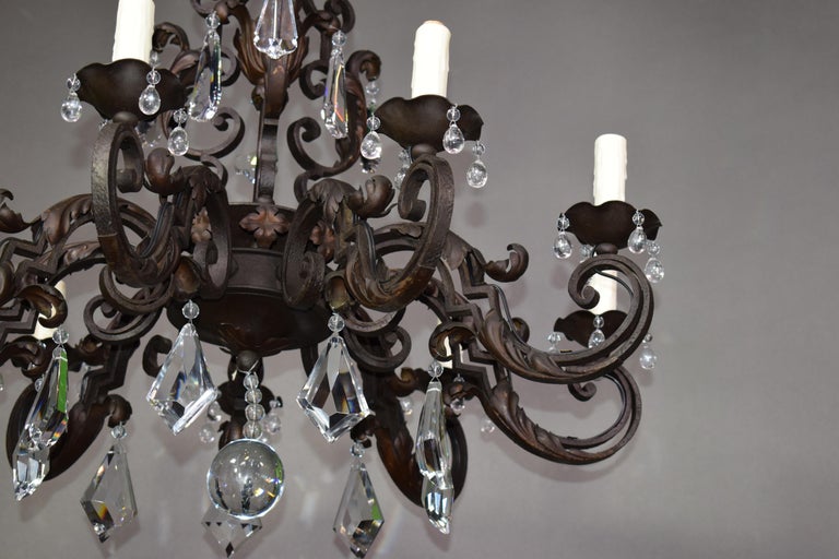 Iron Chandelier with Crystal Pendalogues For Sale at 1stDibs ...
