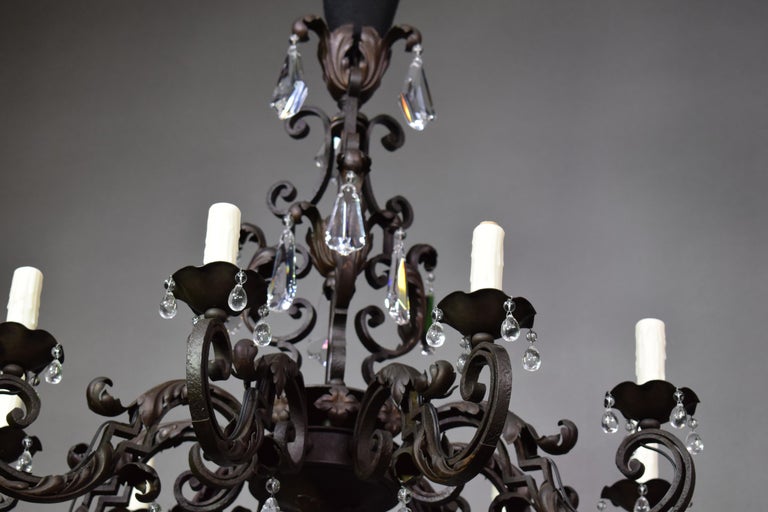 Iron Chandelier with Crystal Pendalogues For Sale at 1stDibs ...