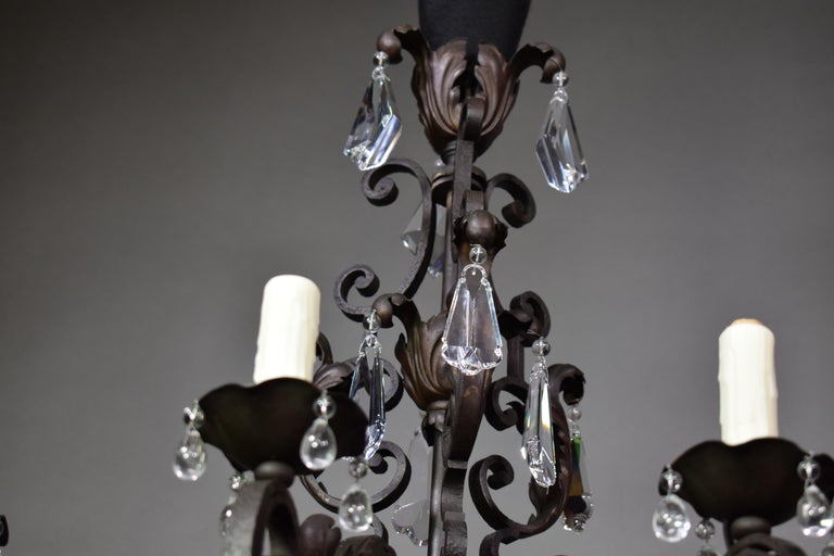 Iron Chandelier with Crystal Pendalogues For Sale at 1stDibs ...
