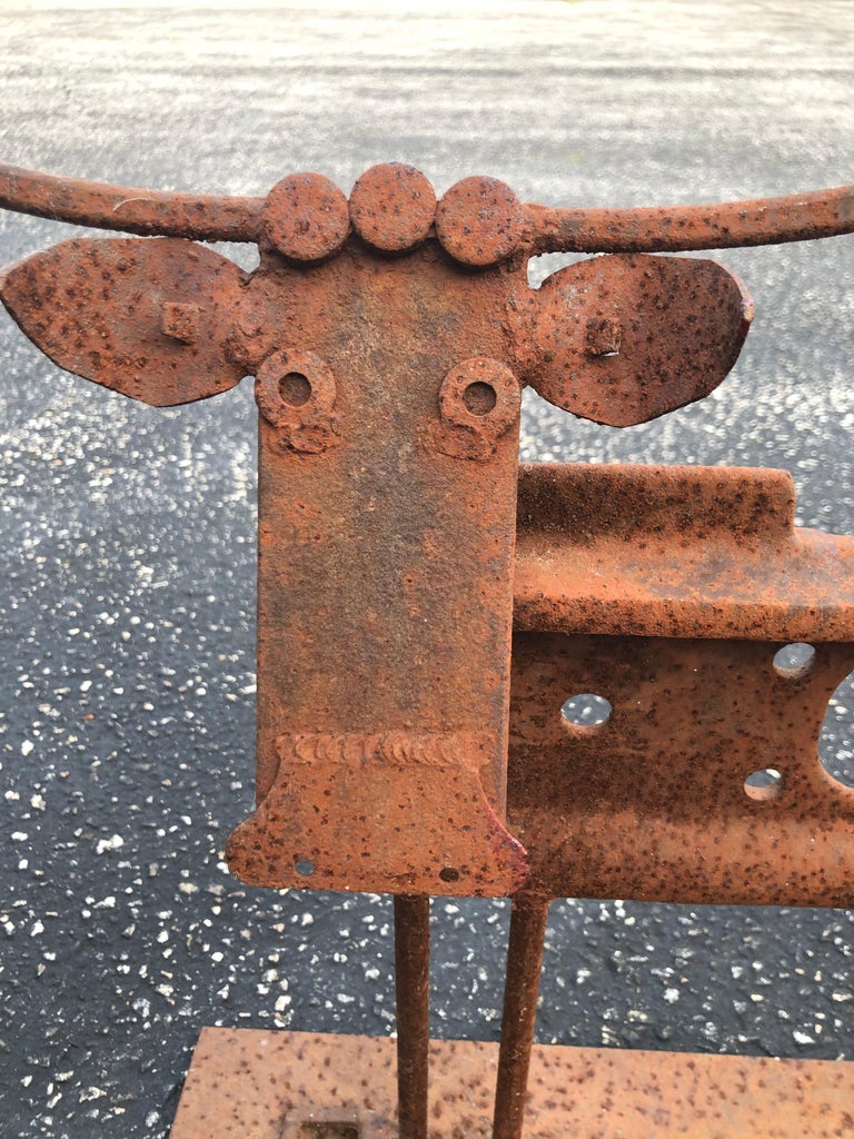 Iron Cow Sculpture Signed Heiss at 1stDibs