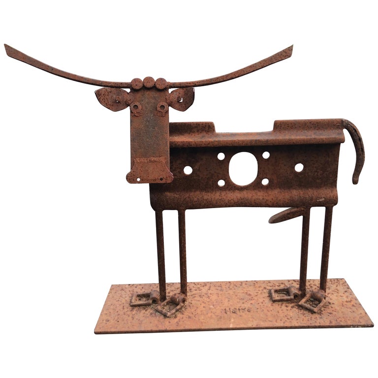 Iron Cow Sculpture Signed Heiss at 1stDibs