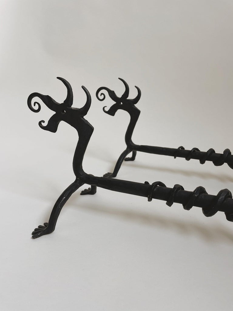 Iron Dragon Andirons Pair For Sale at 1stDibs
