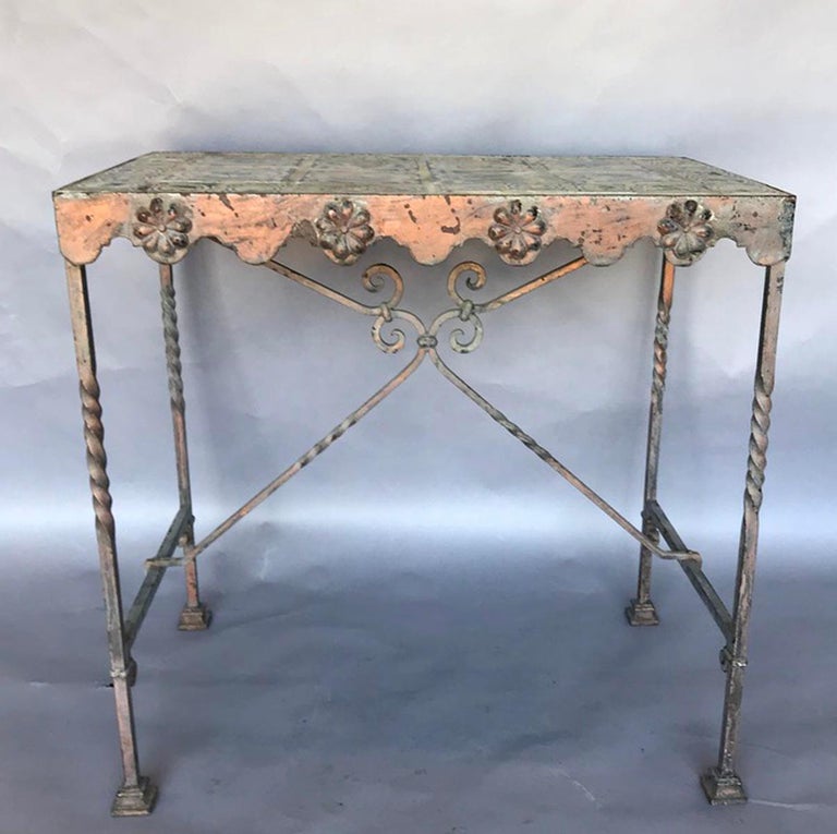 Iron Garden Table with Glazed Tile Top For Sale at 1stDibs