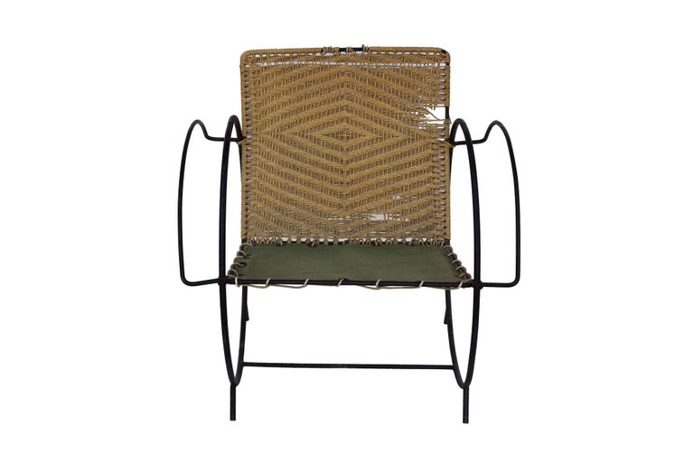 Iron Hoop Chair with Canvas Seat and Wicker Back- Unknown Designer For ...