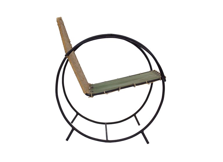 Iron Hoop Chair with Canvas Seat and Wicker Back- Unknown Designer For ...