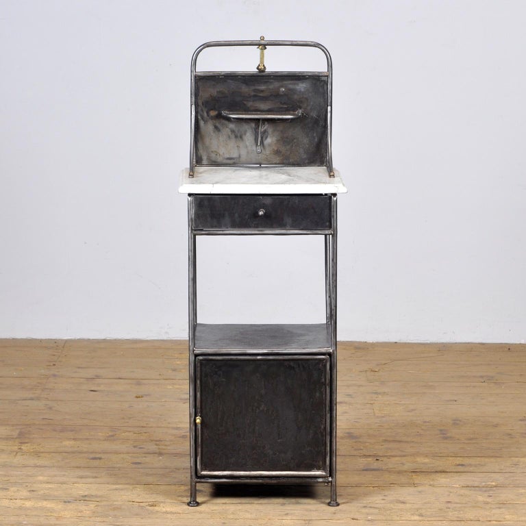 Iron Nightstand with Brass Details and a Marble Top, circa 1890 at 1stDibs