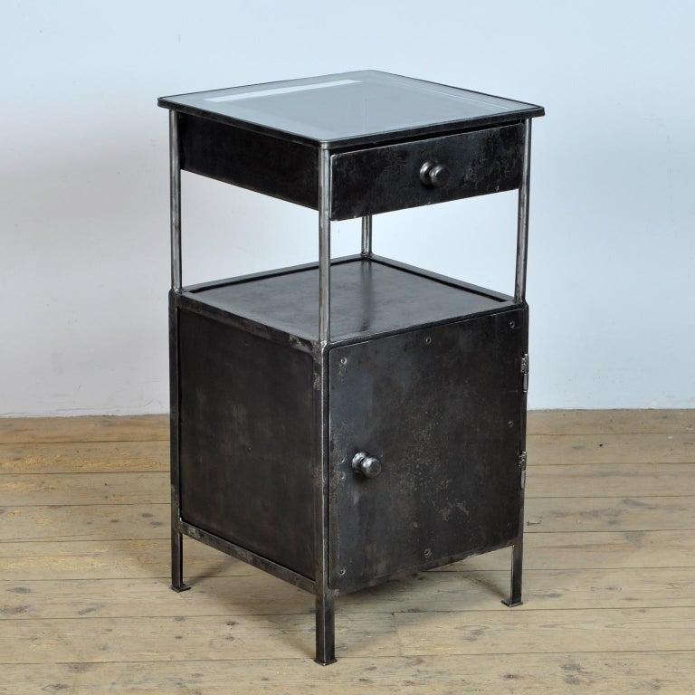 Iron Nightstand With Glass Top, 1910's For Sale at 1stDibs