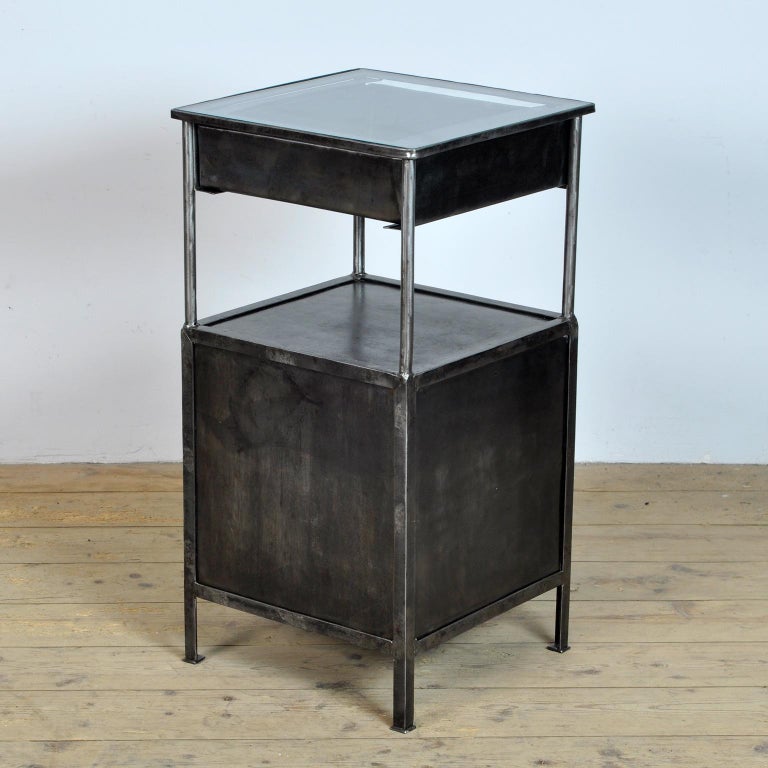 Iron Nightstand With Glass Top, 1910's For Sale at 1stDibs
