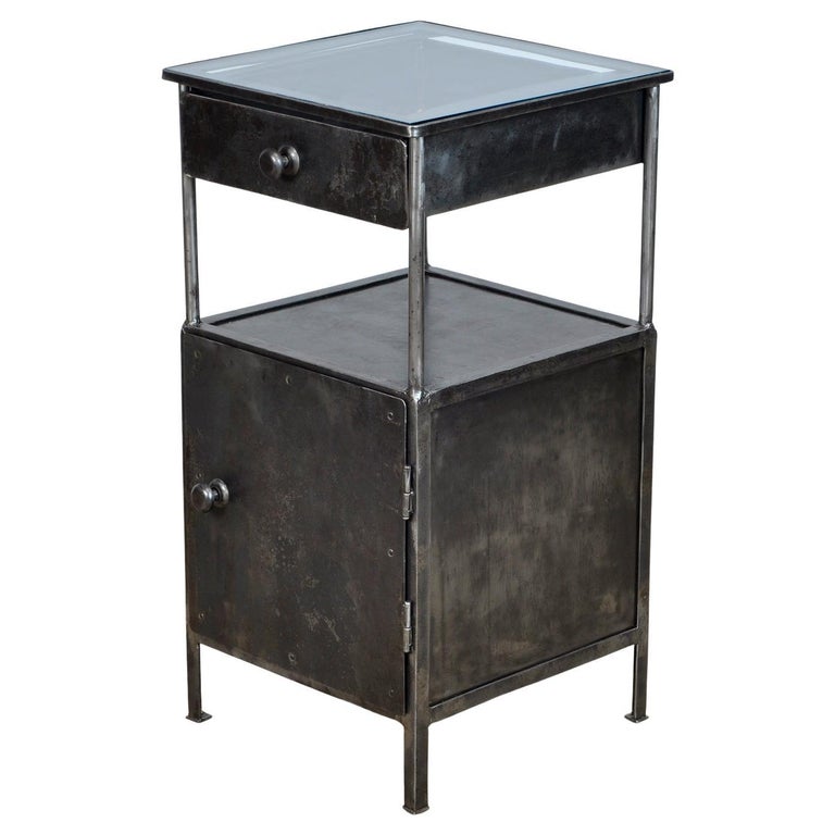 Iron Nightstand With Glass Top, 1910's For Sale at 1stDibs