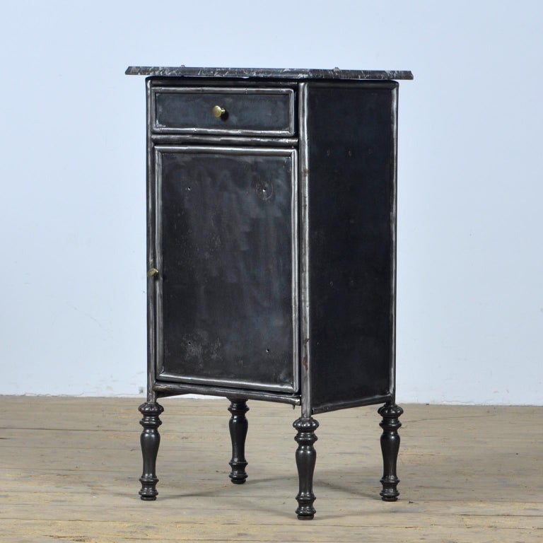Iron Nightstand with Marble Top and Brass Details, circa 1900 at 1stDibs