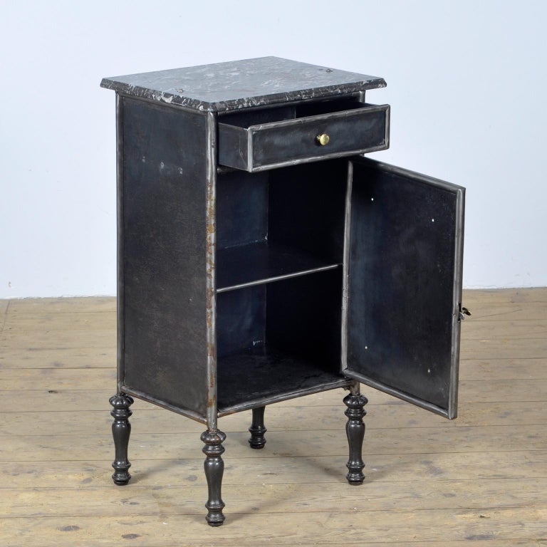 Iron Nightstand with Marble Top and Brass Details, circa 1900 at 1stDibs