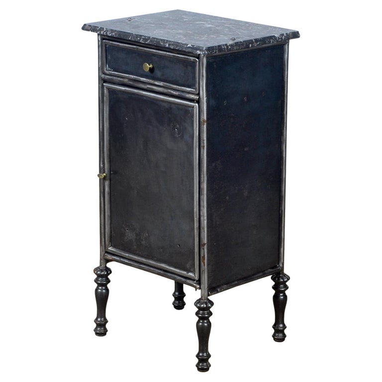 Iron Nightstand with Marble Top and Brass Details, circa 1900 at 1stDibs