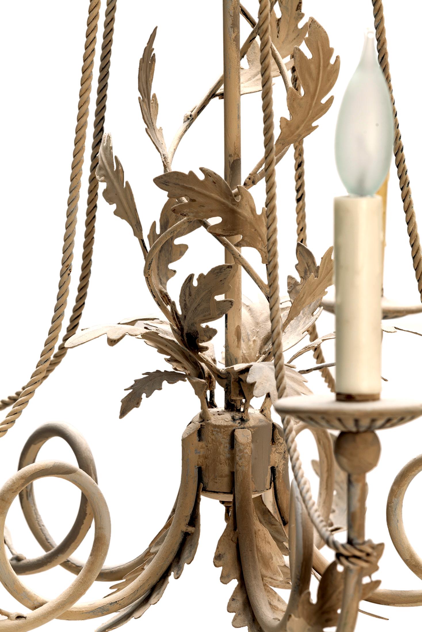 Iron Oak Leaf Metal and Wood Chandelier For Sale at 1stDibs