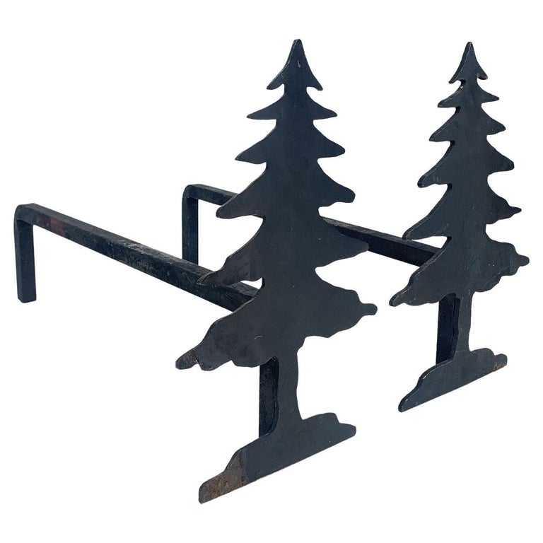 Iron Pine Tree Andirons For Sale at 1stDibs