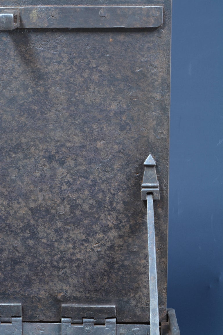 Iron Strong Box, 19th Century with Manufacturer Mark on Lid at 1stDibs