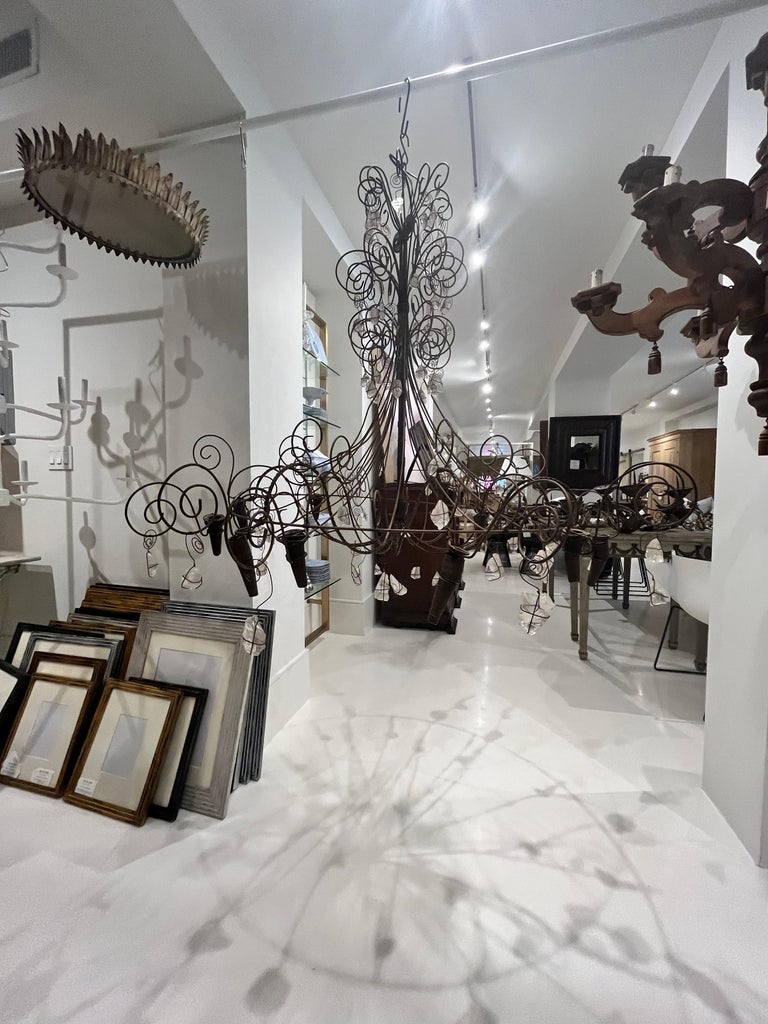 Iron Swirl Chandelier with Rock Crystals, Contemporary For Sale at 1stDibs