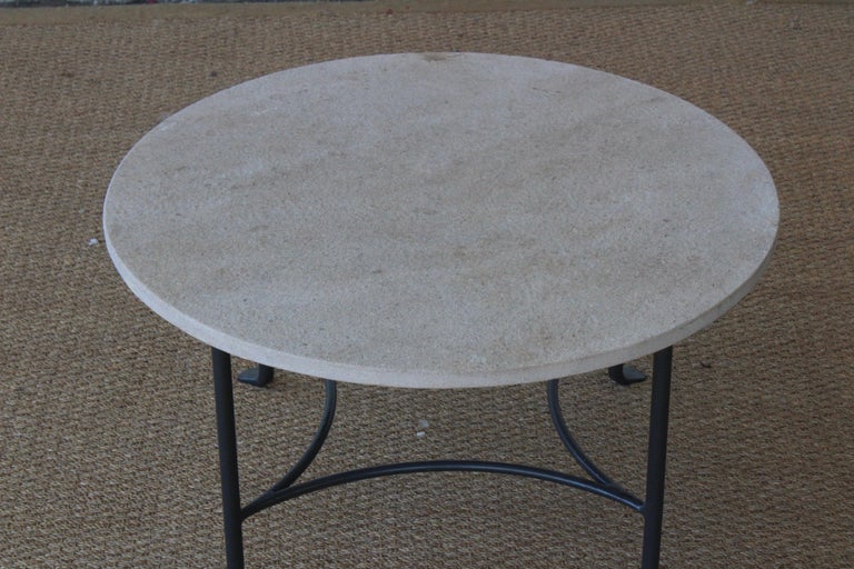 Iron Table with Limestone Top at 1stDibs