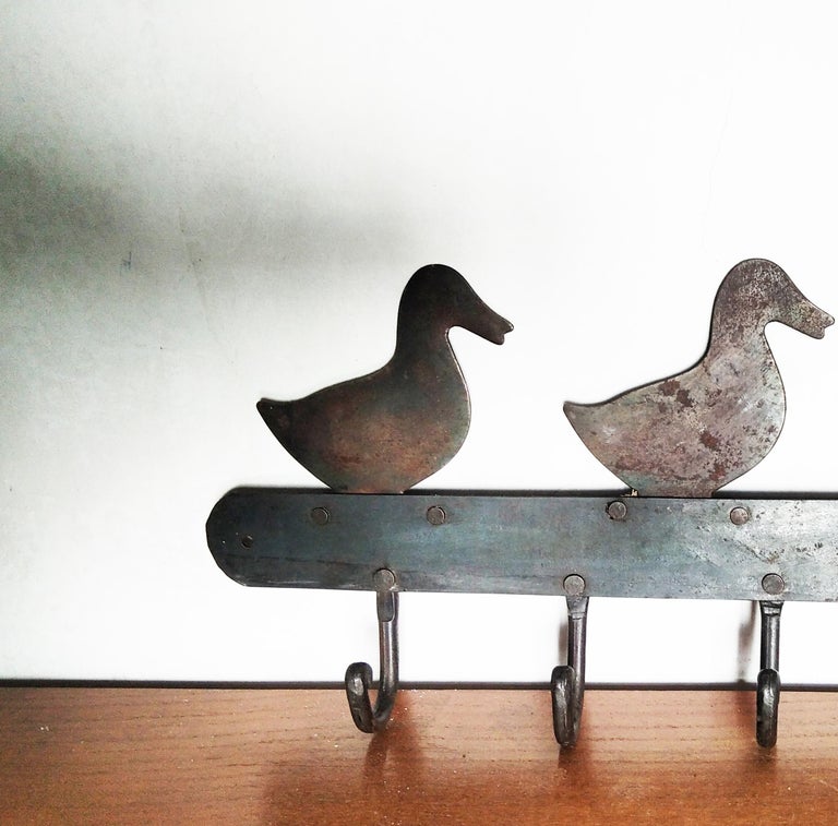 Iron Wall Hanging in The Shape of Ducks with 4 Hangers, Early 20th ...