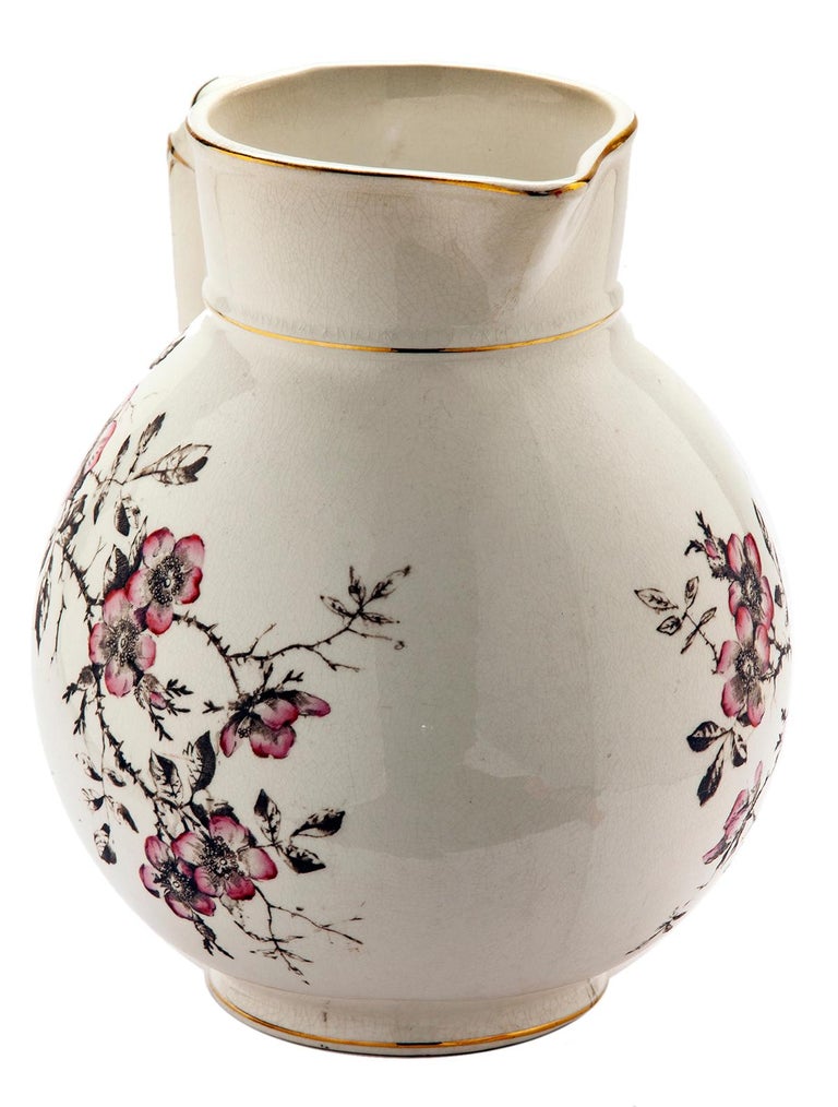 Ironstone Pitcher with Pink Roses on Brown Branches For Sale at 1stDibs