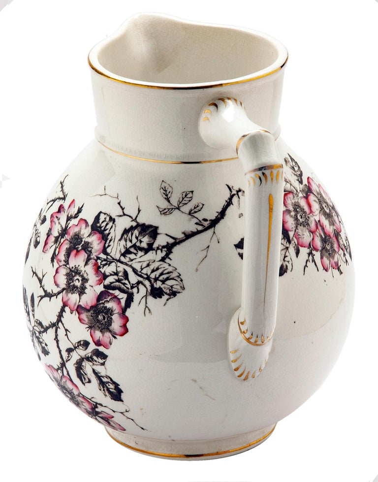Ironstone Pitcher with Pink Roses on Brown Branches For Sale at 1stDibs