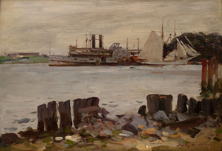 Irving Ramsey Wiles - Paddle Wheeler and Schooner on the River For Sale ...