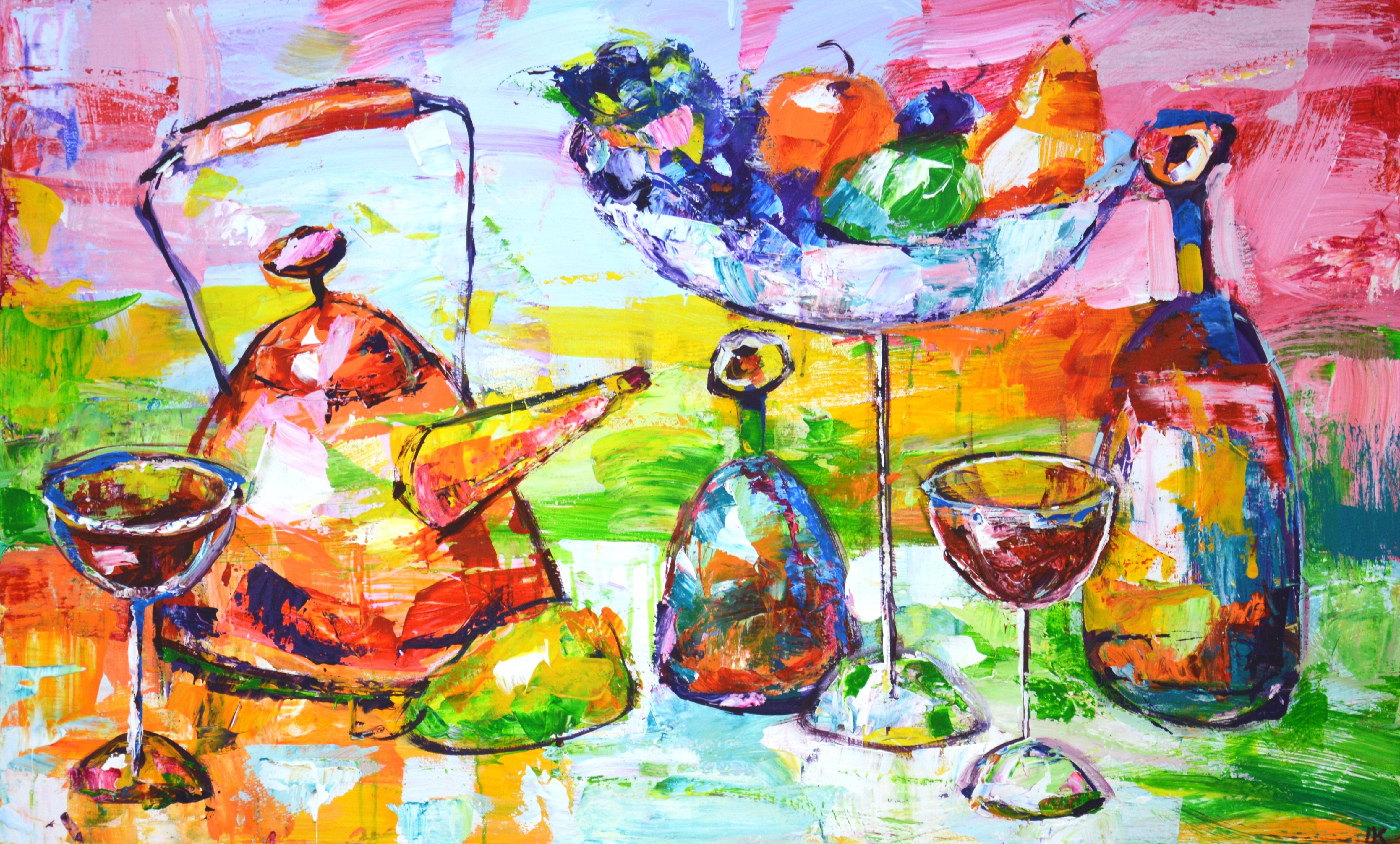 Unknown - Expressionist Tablescape, Anniversary Flowers and Champagne ...