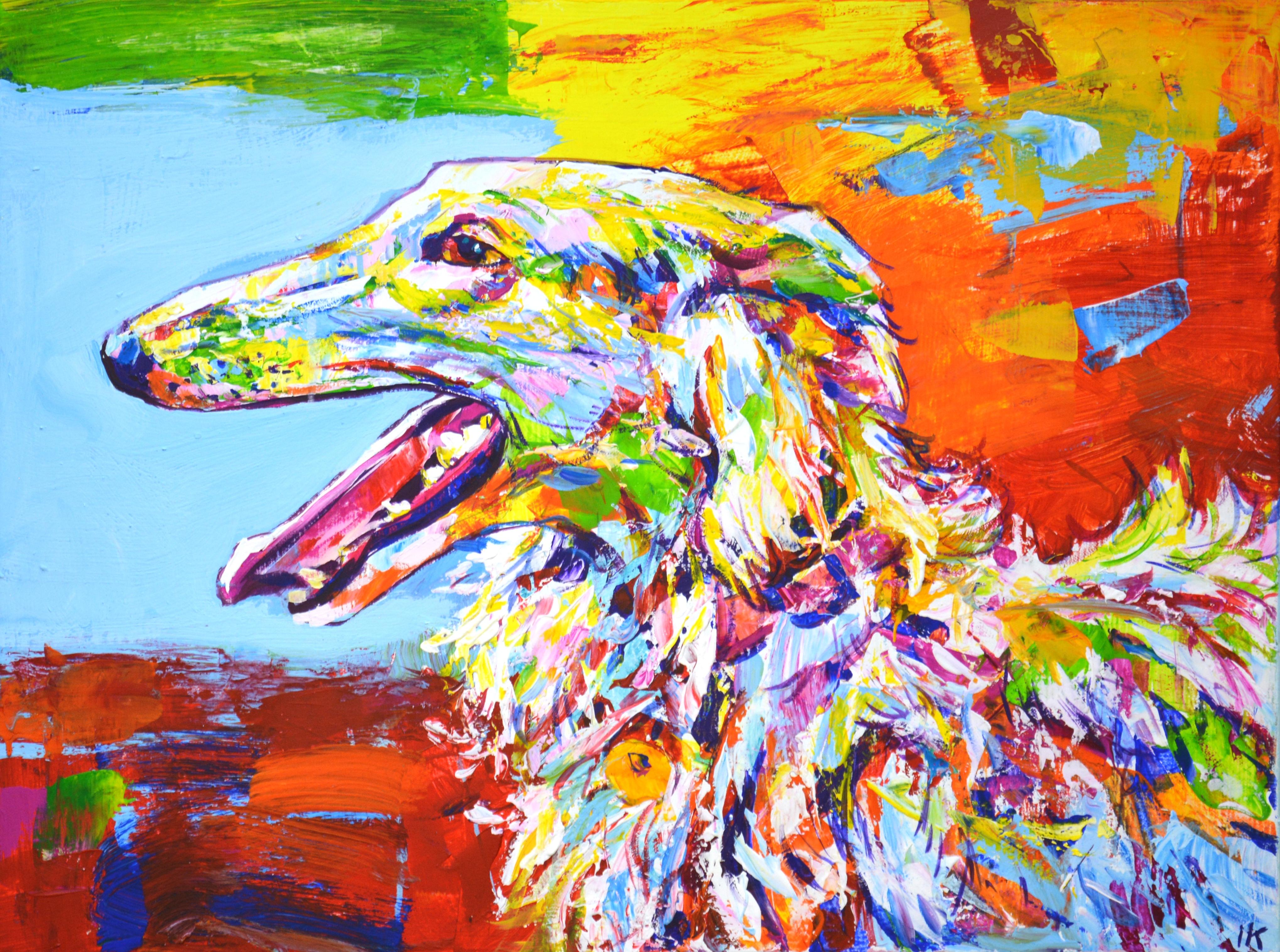 Colorful Abstract Acrylic Painting Dogs