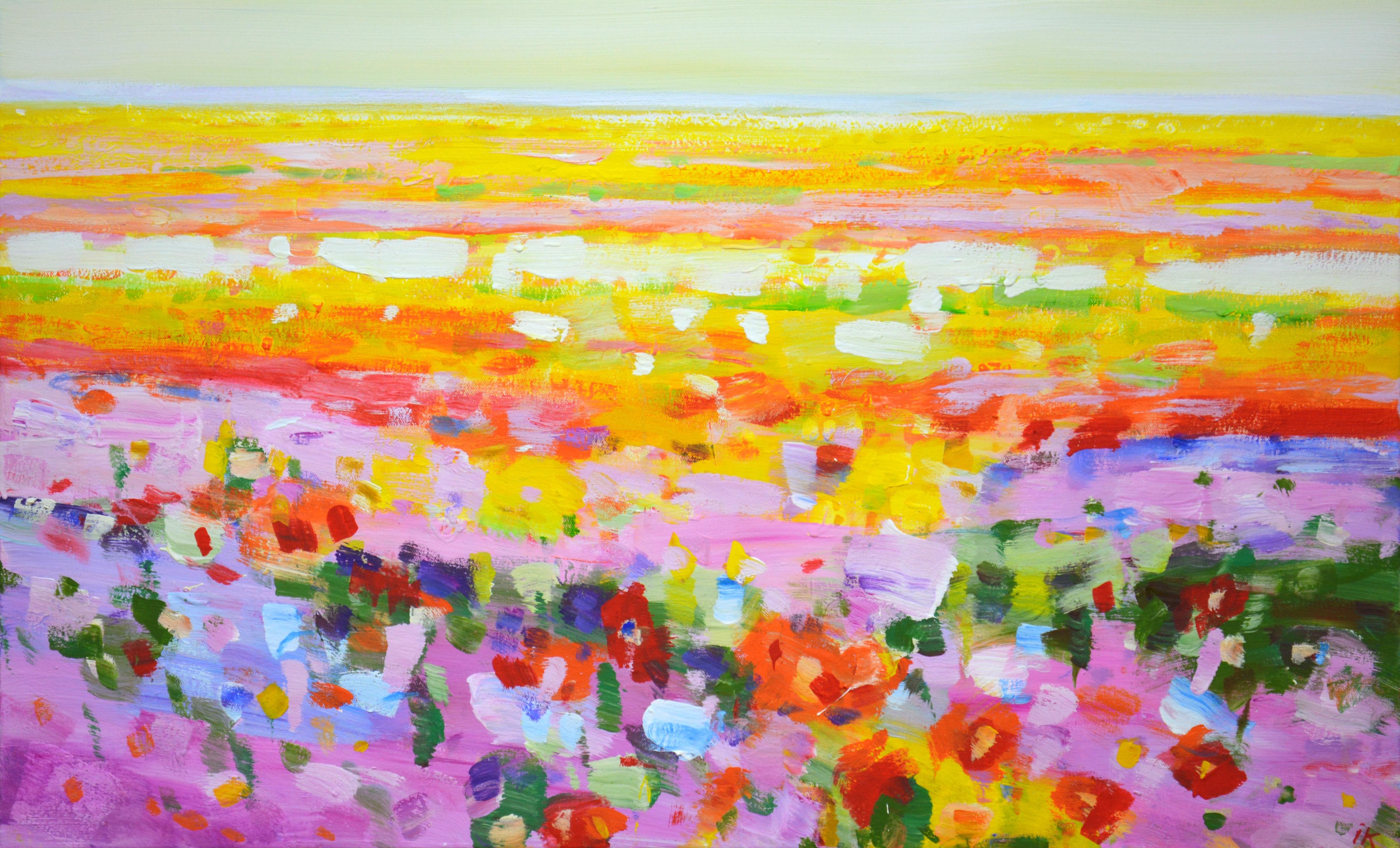 Iryna Kastsova - Flower field 3, Original acrylic painting with flowers ...