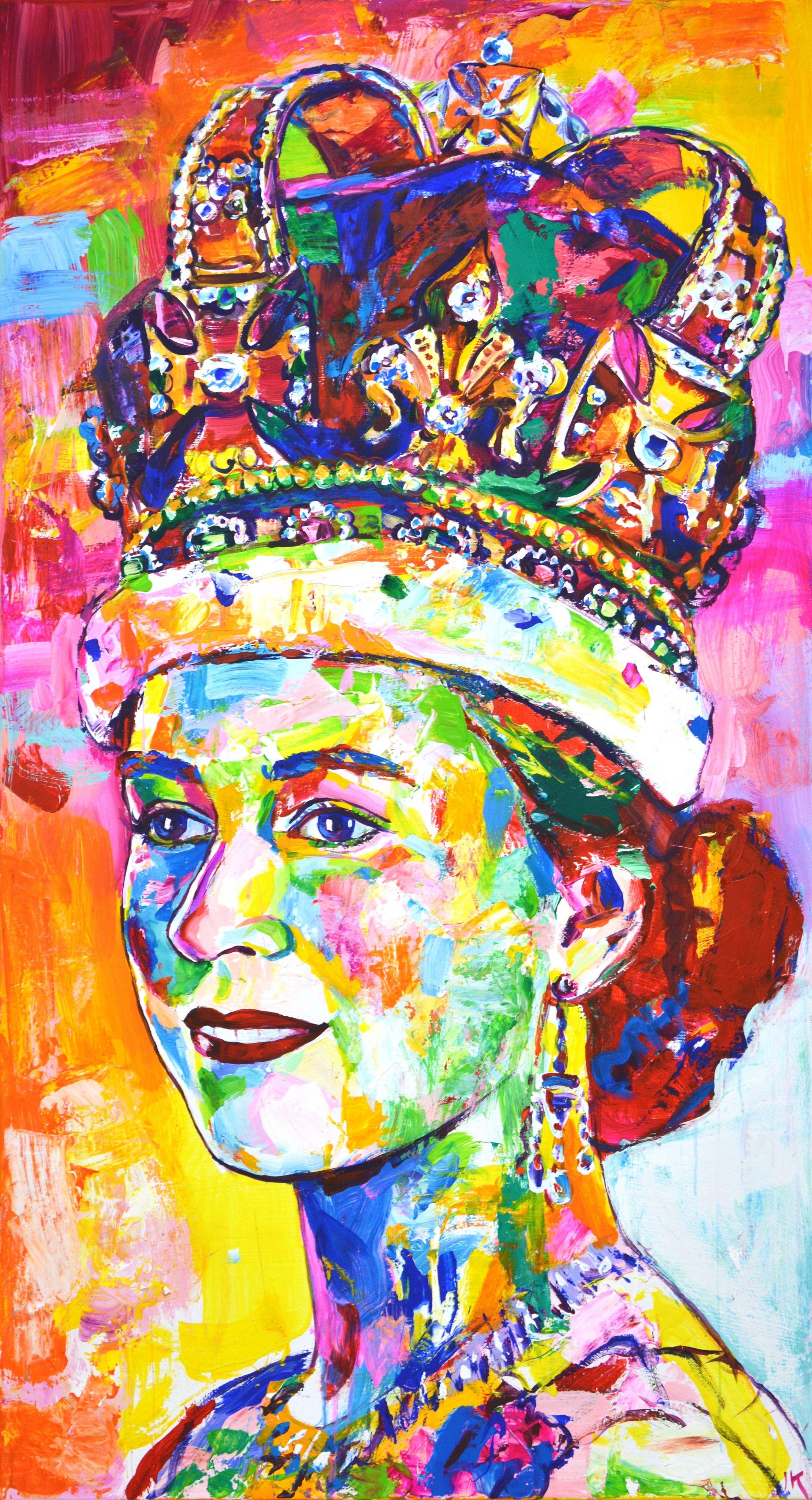 Iryna Kastsova - Queen Elizabeth II., Painting, Acrylic on Canvas For ...