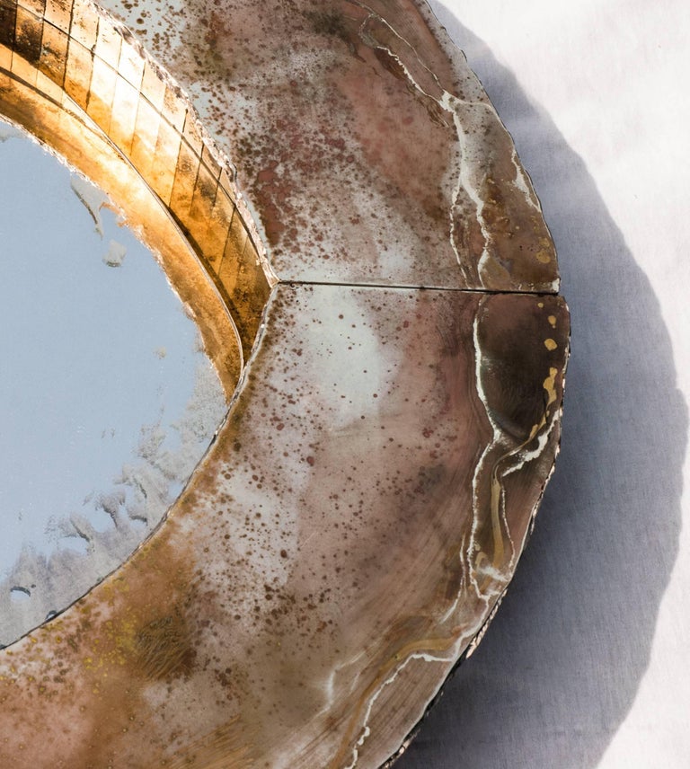 "Iris" contemporary mirror, silvered glass slabs, Birch Wood For Sale ...