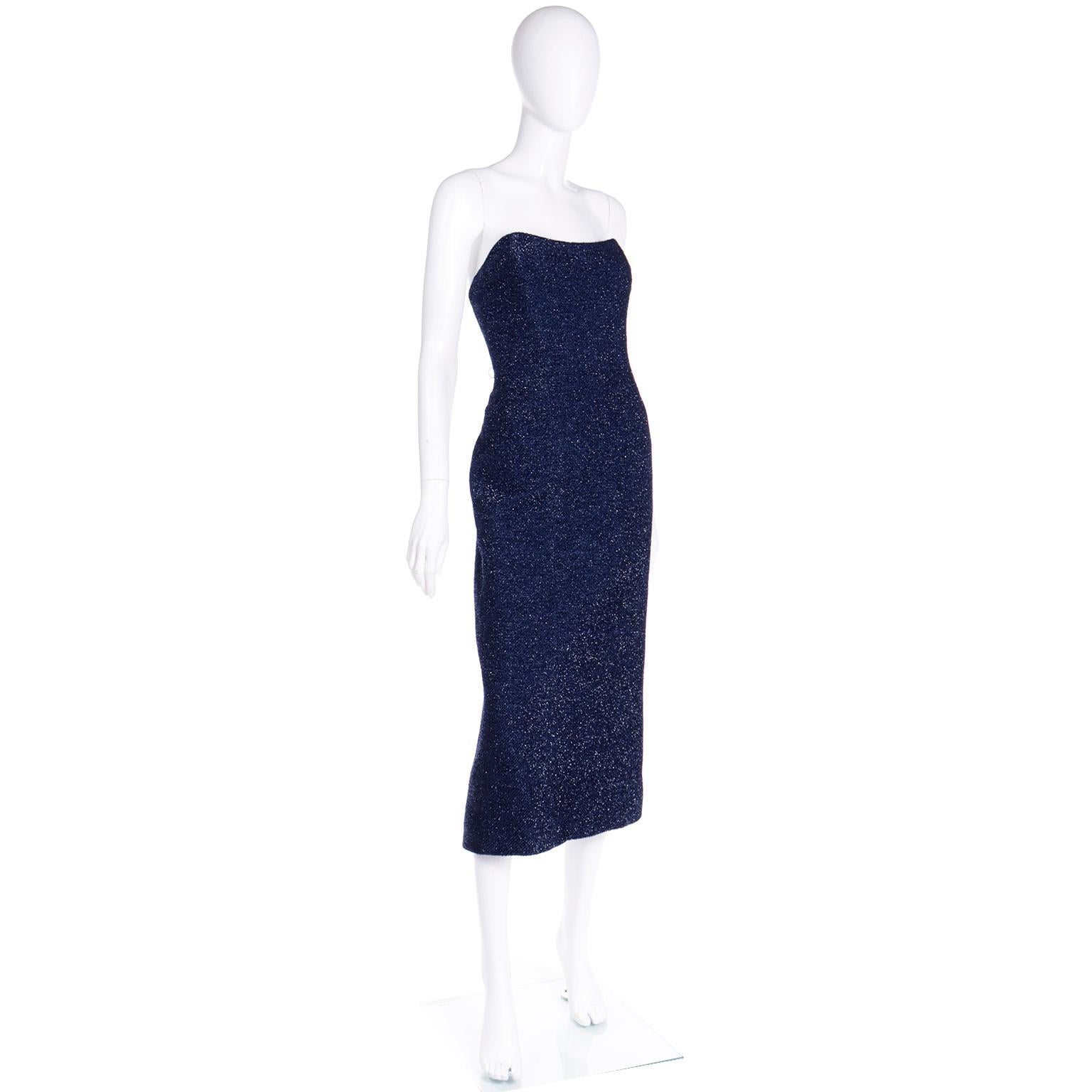 Isaac Mizrahi F/W 2009 Vintage Blue Metallic Tinsel Strapless Evening ...