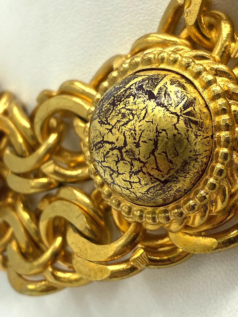 Isabel Canovas Gold Chain with Art Glass Cabochon 1980s Collar Necklace ...