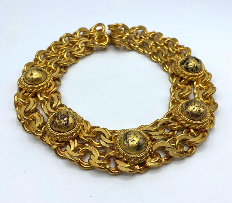 Isabel Canovas Gold Chain with Art Glass Cabochon 1980s Collar Necklace ...