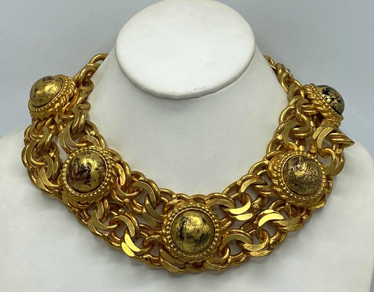 Isabel Canovas Gold Chain with Art Glass Cabochon 1980s Collar Necklace ...