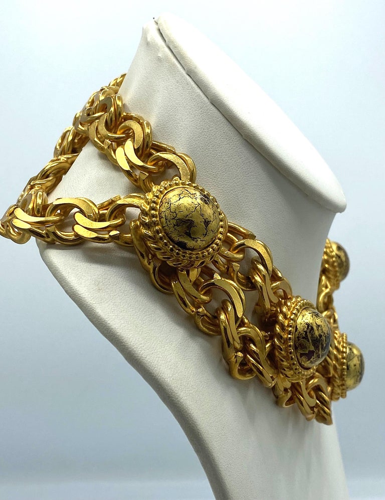 Isabel Canovas Gold Chain with Art Glass Cabochon 1980s Collar Necklace ...