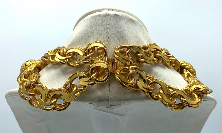 Isabel Canovas Gold Chain with Art Glass Cabochon 1980s Collar Necklace ...