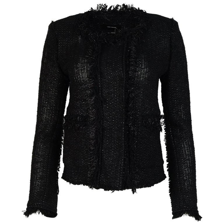 Isabel Marant Black Fringe Tweed Jacket Sz 36 For Sale at 1stDibs