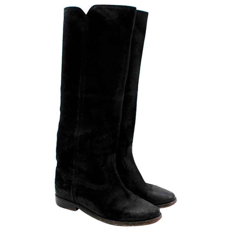 Isabel Marant Black Suede Coated Flat Boots - Size 38 For Sale at 1stDibs
