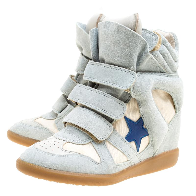 Isabel Marant Grey/Beige Suede and Canvas Bayley Star Wedge Sneakers ...